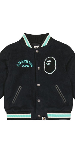 BAPE Kids - Logo striped varsity jacket