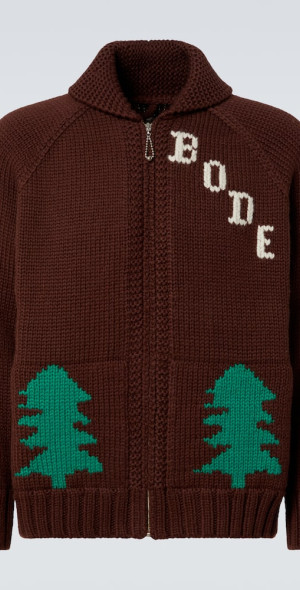 Bode - Logo intarsia wool cardigan