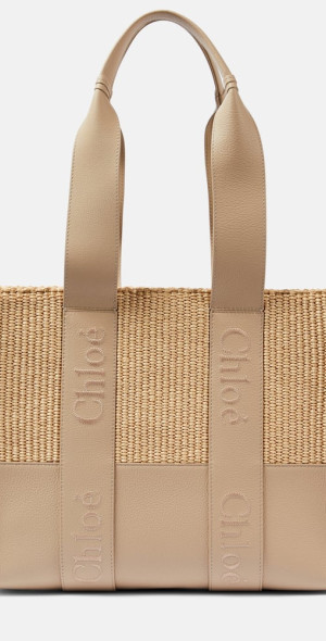 Chloe - ChloÃ© Woody Medium leather-trimmed raffia tote bag