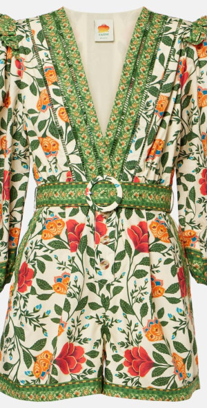 Farm Rio - Floral belted cotton romper