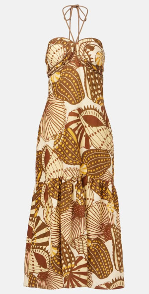 Farm Rio - Shell Mix printed linen midi dress