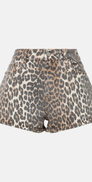 Ganni - Leopard-print denim shorts