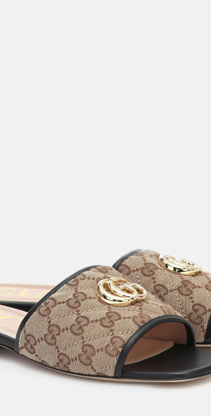 Gucci - GG leather-trimmed canvas slides