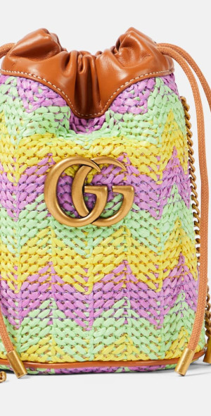 Gucci - GG Marmont Super Mini raffia bucket bag