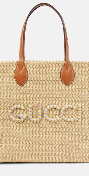 Gucci - Medium logo raffia-effect tote bag