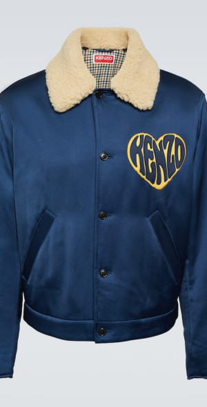 Kenzo - Logo faux shearling-trimmed satin jacket