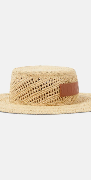 Loewe - Logo leather-trimmed raffia boater hat