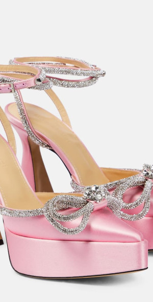 Mach & Mach - Double Bow embellished satin platform pumps
