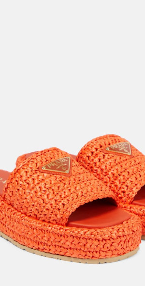 Prada - Logo raffia platform slides