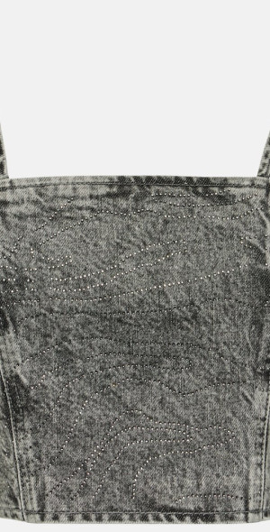 Rotate - Embellished denim crop top