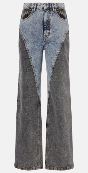 Rotate - Paneled high-rise wide-leg jeans