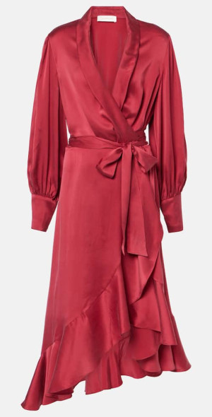 Zimmermann Ruffled Silk Satin Wrap Dress