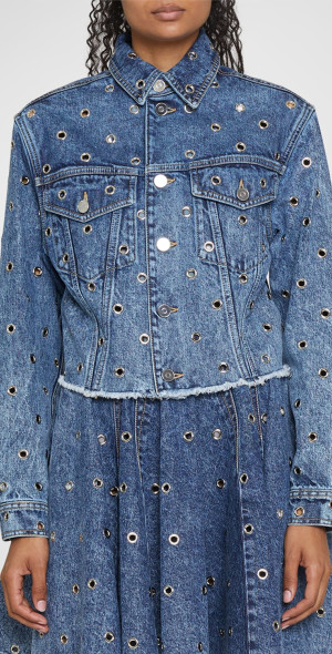 ALAIA - Grommet Eyelet Crop Denim Jacket