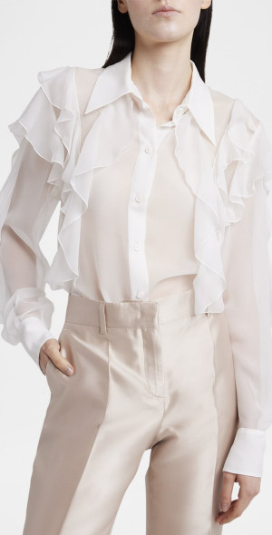 Alberta Ferretti - Ruffle Button-Down Chiffon Blouse