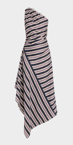 A.L.C. - Lyn Stripe One-Shoulder Midi Dress