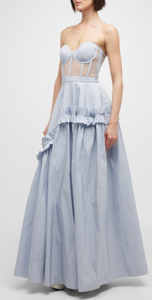 Alexander McQueen - Mesh Corset-Style Gown with Ruffle Detail