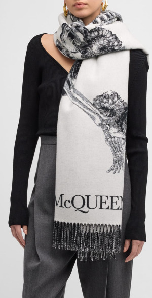 Alexander McQueen - Skeleton Bloom Wool & Cashmere Scarf