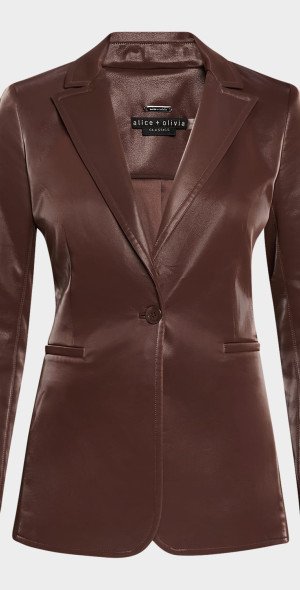 Alice + Olivia - Breann Shiny Vegan Leather Long Fitted Blazer