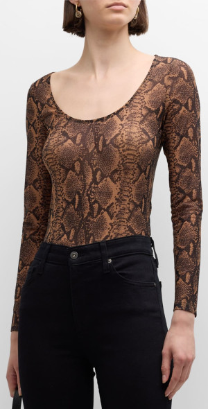 Alice + Olivia - Delaina Snake Mesh Long-Sleeve Crop Top