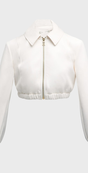 Alice + Olivia - Della Cropped Vegan Leather Bomber Jacket