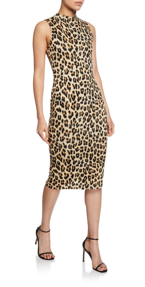 Alice + Olivia - Delora Sleeveless Fitted Leopard Mock-Neck Dress
