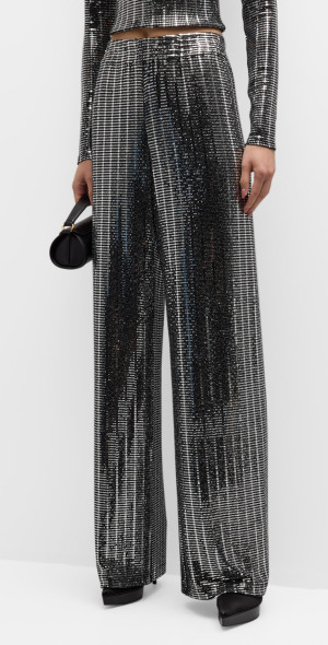 Alice + Olivia - Elba High-Rise Wide-Leg Disco-Knit Pants