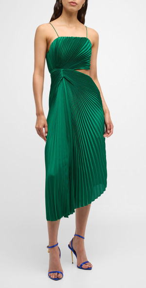Alice + Olivia - Fayeth Pleated Asymmetric Maxi Dress