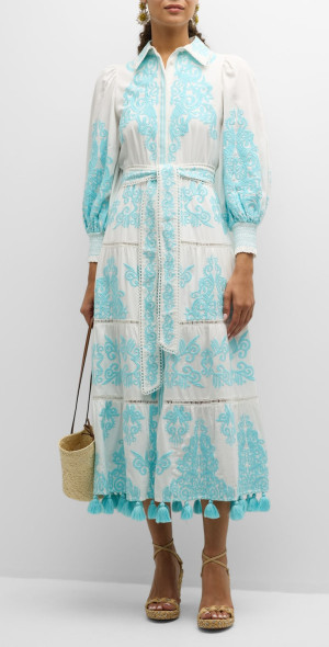 Alice + Olivia - Shira Embroidered Tiered Midi Dress