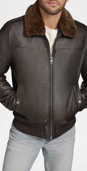 Andrew Marc - Men's Leather Jacket with Removable Shearling Collar