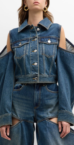 AREA - Crystal Cutout Denim Jacket