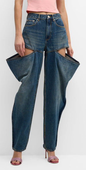 AREA - Crystal Cutout Slit Jeans