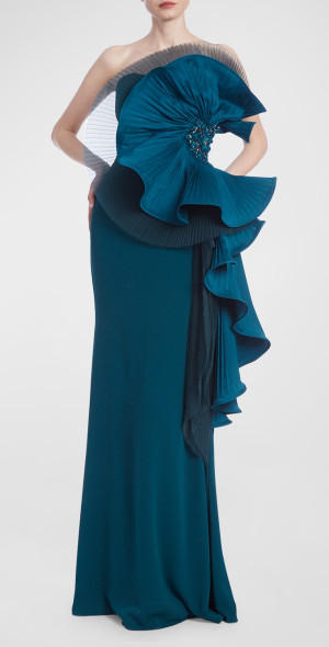 Badgley Mischka Collection - Strapless Beaded Ruffle Column Gown