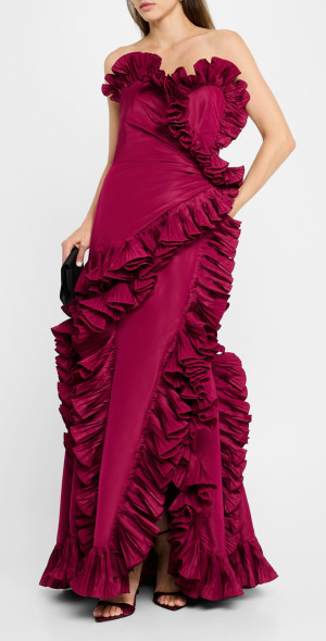 Badgley Mischka Collection - Strapless Ruffle Taffeta Gown