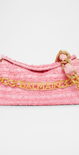 Balmain - 1945 Pouch Clutch Bag in Tweed Fabric with Logo Chain