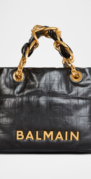 Balmain - 1945 Small Tote Bag in Crinkled Soft Leather