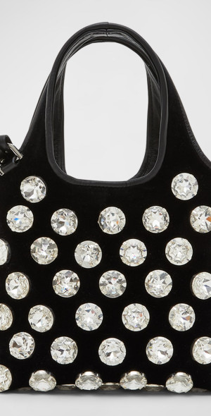 Balmain - Grocery Small Tote Bag in Velvet with Crystals