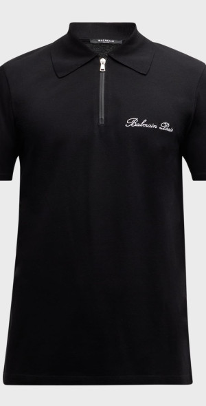 Balmain - Men's Embroidered Zip Polo Shirt
