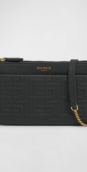 Balmain - Mini Zip Wallet on Chain in Monogram Leather