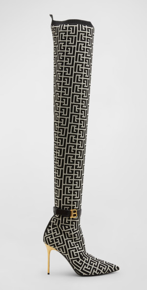 Balmain - Raven Monogram Over-The-Knee Boots