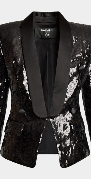 Balmain - Sequined Double-Breasted Satin Tailored Jacket