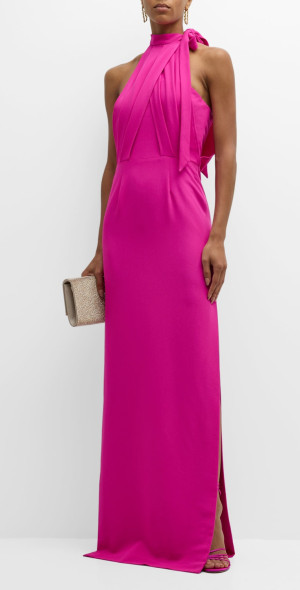 Black Halo - Annabeth Draped Halter Column Gown