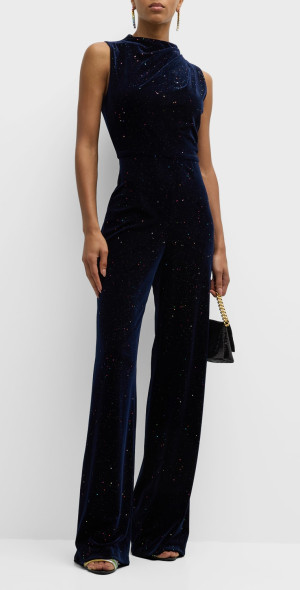 Black Halo - Corrine Mock-Neck Glitter Velvet Jumpsuit