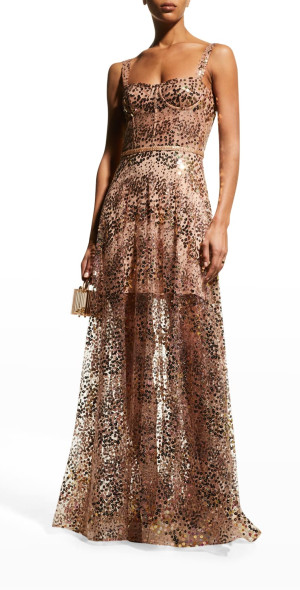 Bronx and Banco - Midnight Gold Sequin Tulle Gown