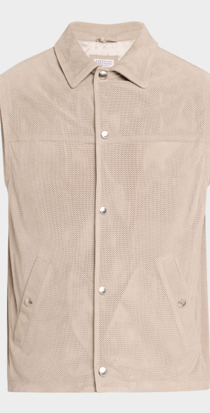 Brunello Cucinelli - Men's Perforated Suede Snap-Front Vest