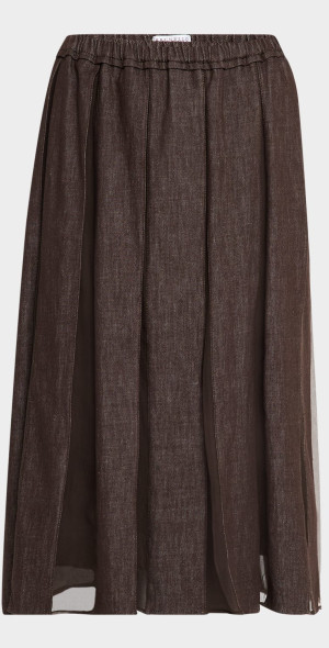 Brunello Cucinelli - Pleated Denim Midi Skirt with Organza Panels