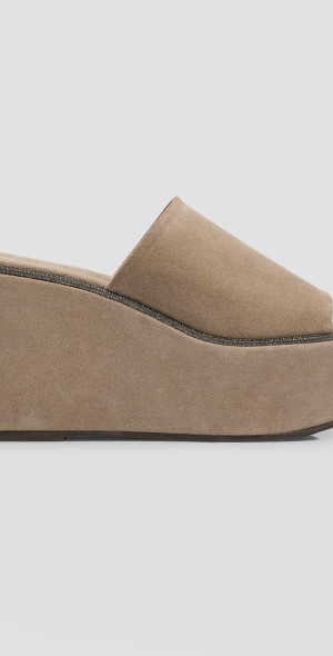 Brunello Cucinelli - Suede Slide Wedge Platform Sandals