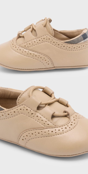 Burberry - Kid's Andrea Check Lined Leather Pre Walkers, Size Newborn-12M