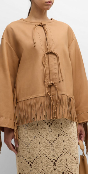 By Malene Birger - Zoena Tie-Front Fringe Leather Jacket