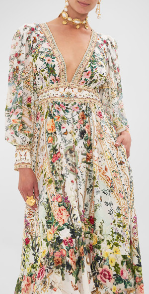 Camilla - Long Frilled Silk Button-Front Dress