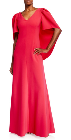 Carolina Herrera - Cape V-Neck Column Gown